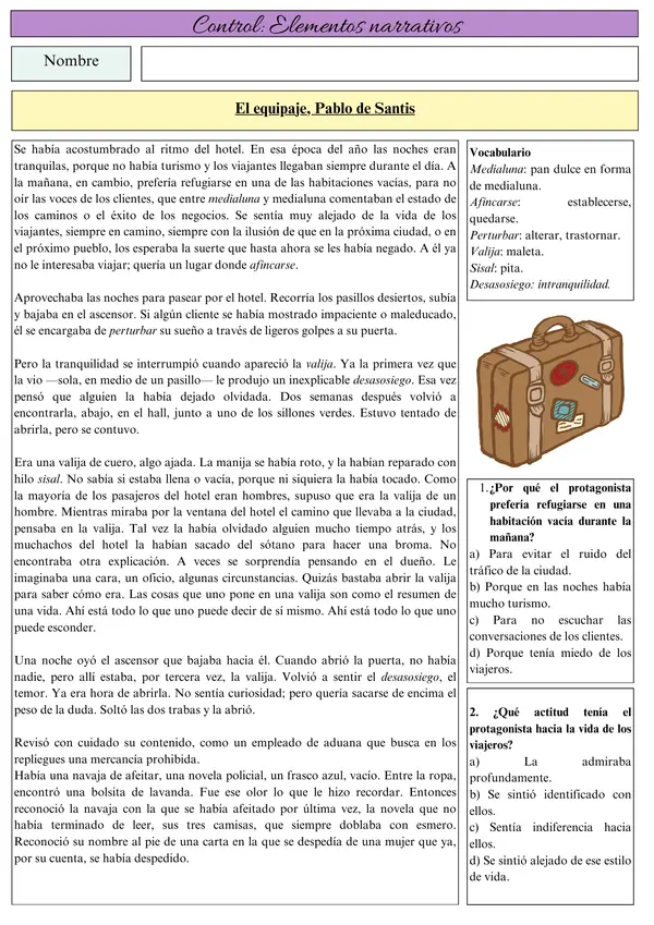 Comprensión lectora: Control de textos narrativos | profe.social
